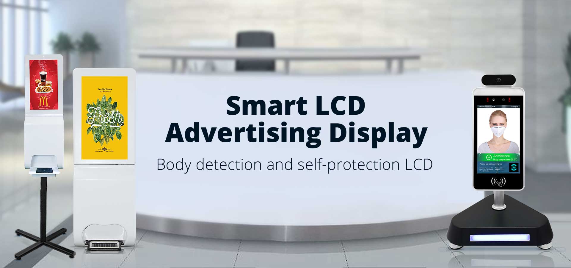 Commercial display on the video wall, digital signage and hand ...